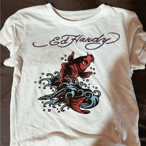 Ed Hardy | Tops | Ed Hardy Red And White Fish Graphic Tee | Poshmark